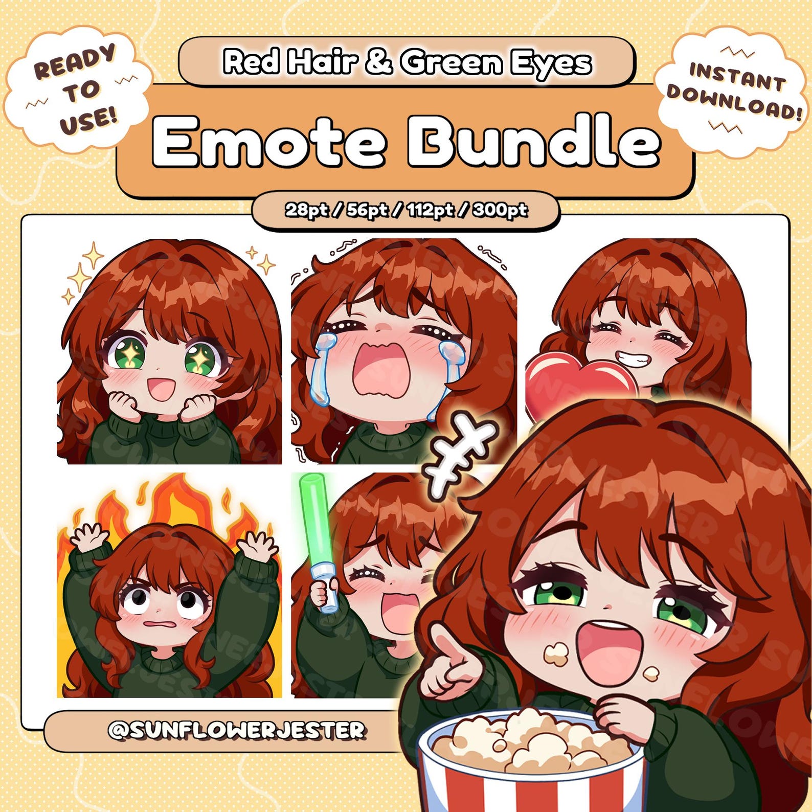 Red Hair Streamer Emote Pack 1 | Twitch Emotes | Discord Emotes Pack (6 ...