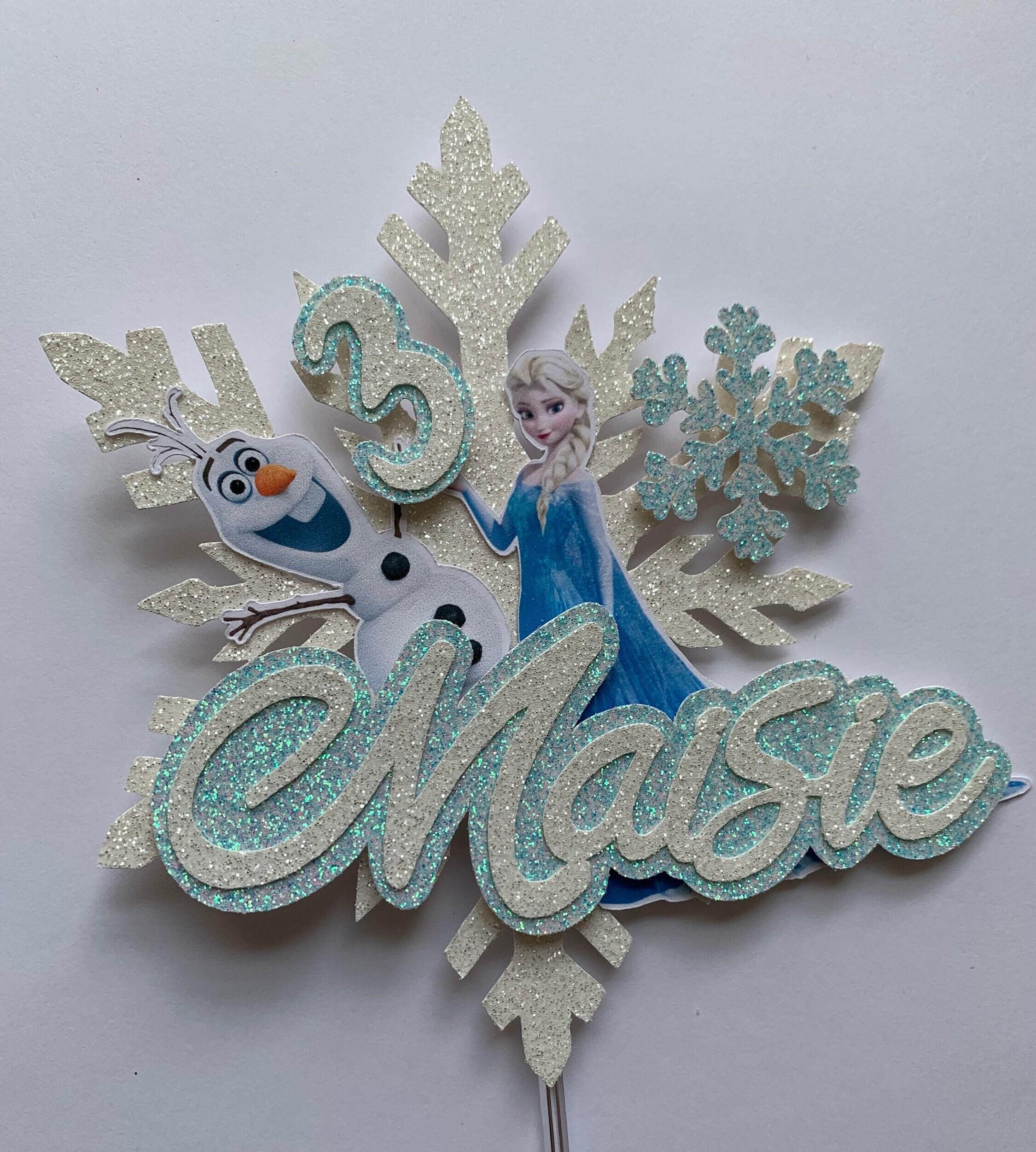 Personalised White Elsa Frozen Cake Topper Customised Elsa Snowflake ...