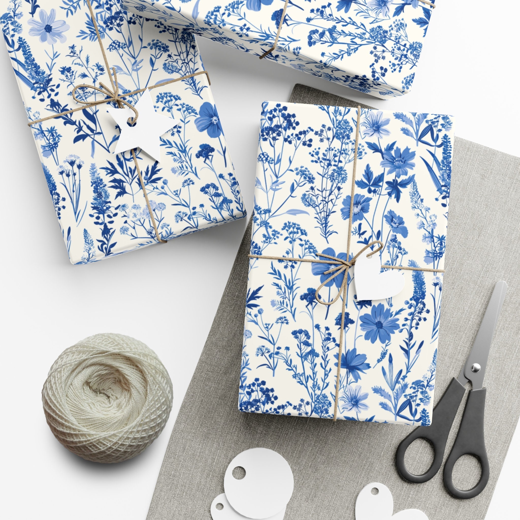 Elegant Blue French Toile Paper, Floral Wrapping Paper Roll, Bouquet ...
