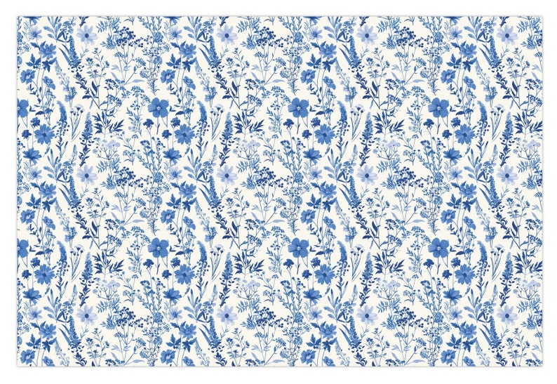 Elegant Blue French Toile Paper, Floral Wrapping Paper Roll, Bouquet ...