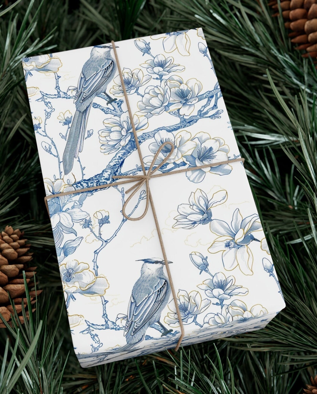 Elegant Blue French Toile Paper, Floral Wrapping Paper Roll, Bouquet ...