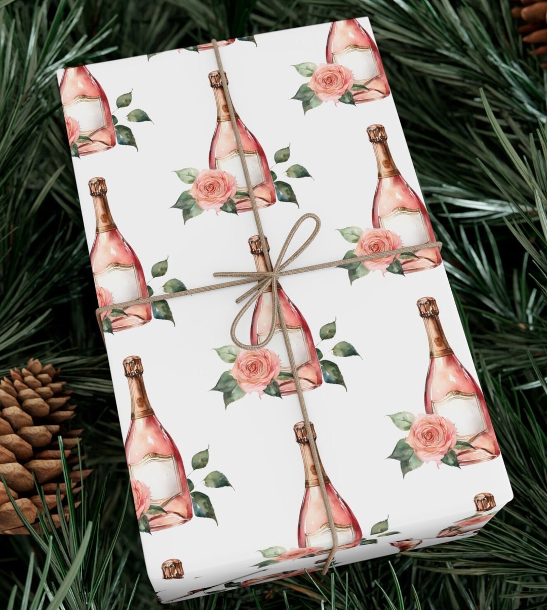 Rosé Champagne Gift Wrap, Summer Champagne Wrapping Paper, Watercolor ...