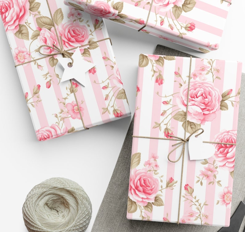 Pink Rose Wrap, Classic Style Wrapping, Pastel Holiday Packaging ...