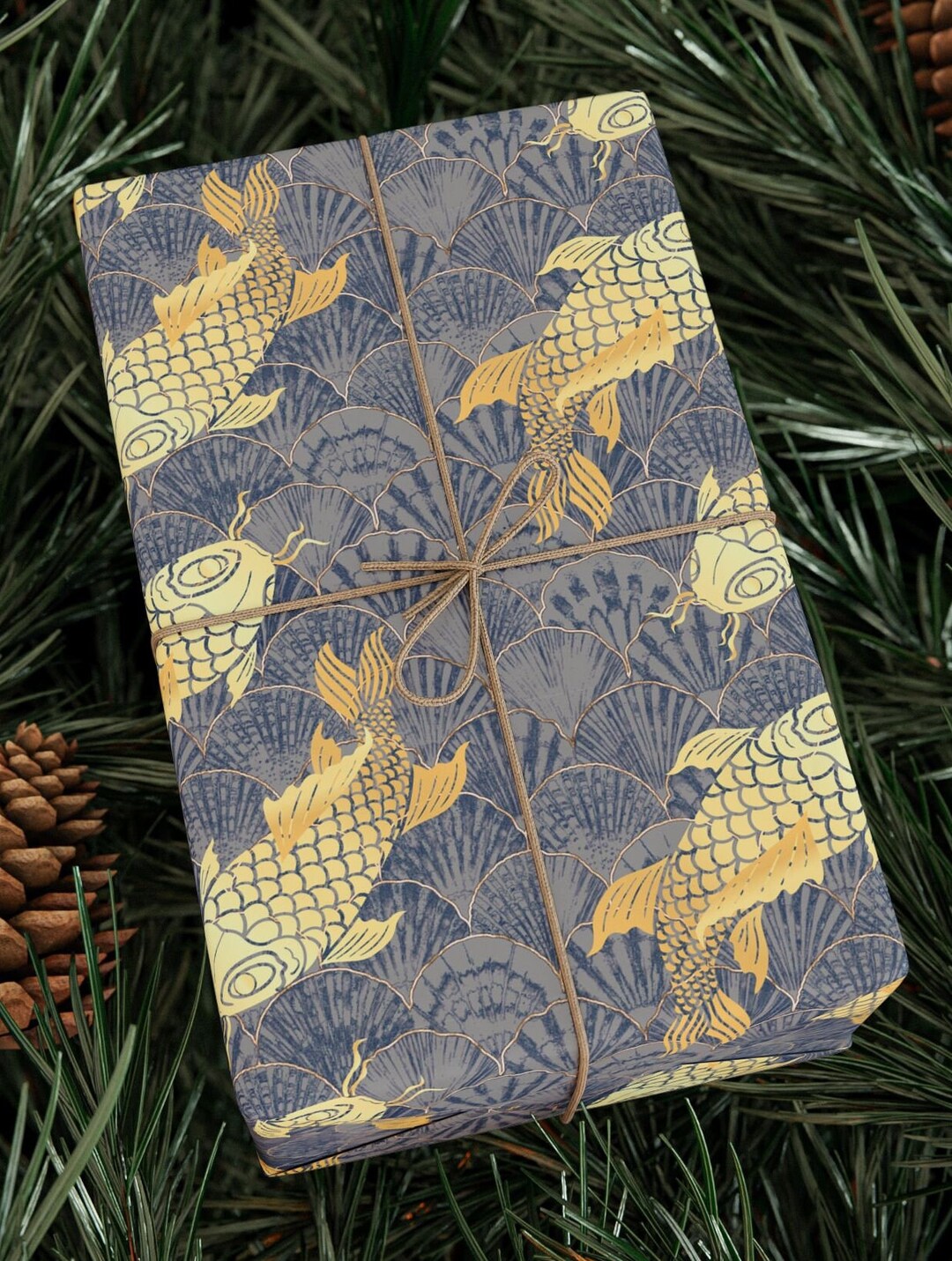 Golden Koi Fish Paper, Nautical Gift Wrap, Special Occasion Wrapping ...