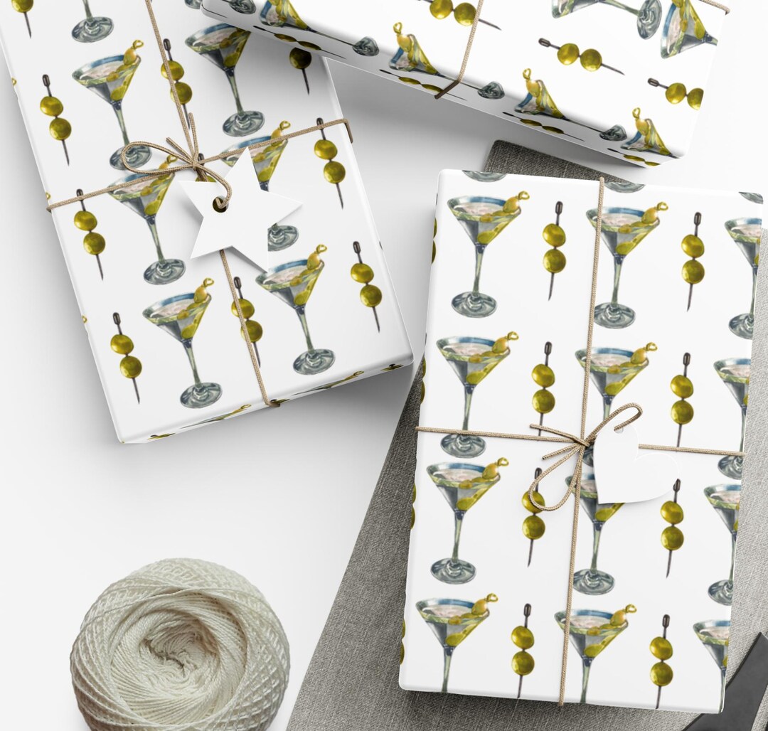 Martini Cocktail Wrapping Paper Elegant Vintage Bar Theme Old Fashioned ...