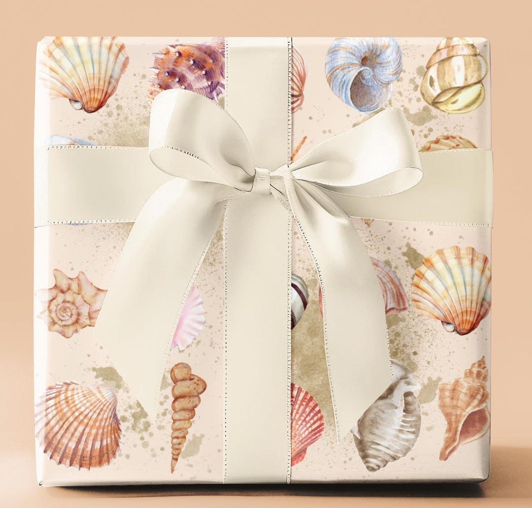 Watercolor Seashell Gift Wrap Coastal Nautical Elegance Paper Gifts ...