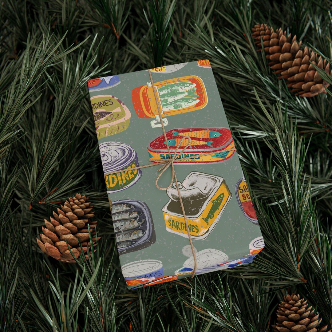 Mediterranean Retro Sardine Gift Wrap, Coastal-themed Eco-friendly ...