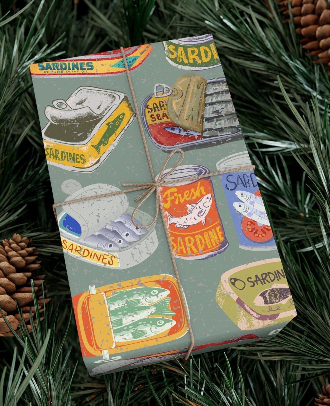 Mediterranean Retro Sardine Holiday Gift Wrap: Coastal-themed Eco ...