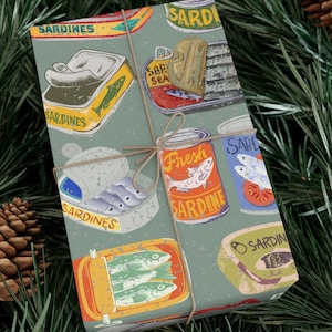 Mediterranean Retro Sardine Holiday Gift Wrap: Coastal-themed Eco ...
