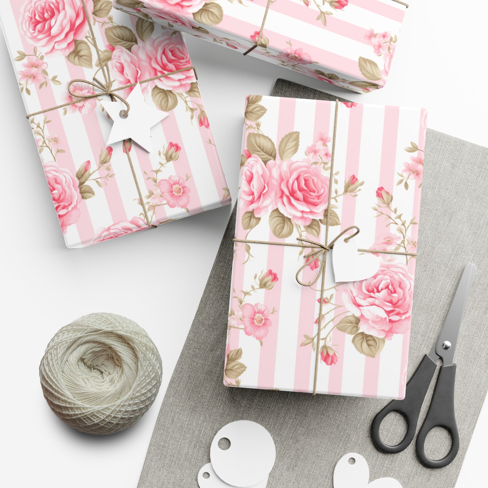 Pink Rose Wrap, Classic Style Wrapping, Pastel Holiday Packaging ...