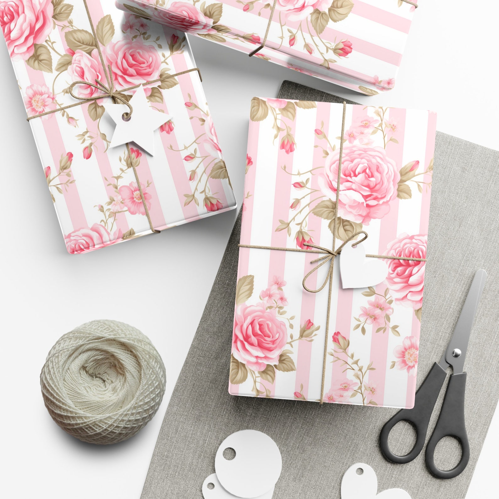 Pink Rose Wrap, Classic Style Wrapping, Pastel Holiday Packaging ...