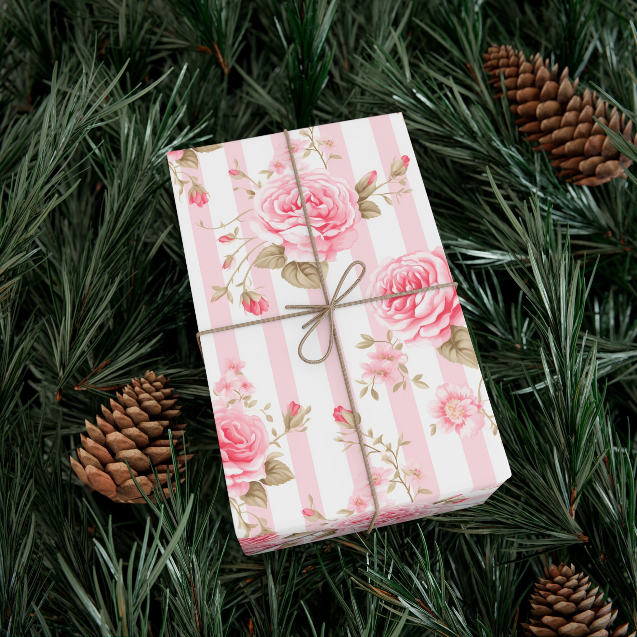 Pink Rose Wrap, Classic Style Wrapping, Pastel Holiday Packaging ...