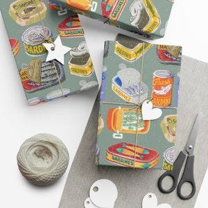 Mediterranean Retro Sardine Holiday Gift Wrap: Coastal-themed Eco ...
