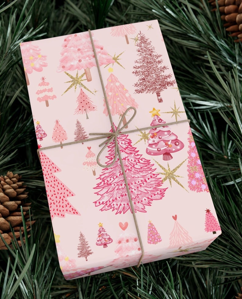 Pink Christmas Tee Wrapping, Holiday Packaging, Elegant Festive Paper ...