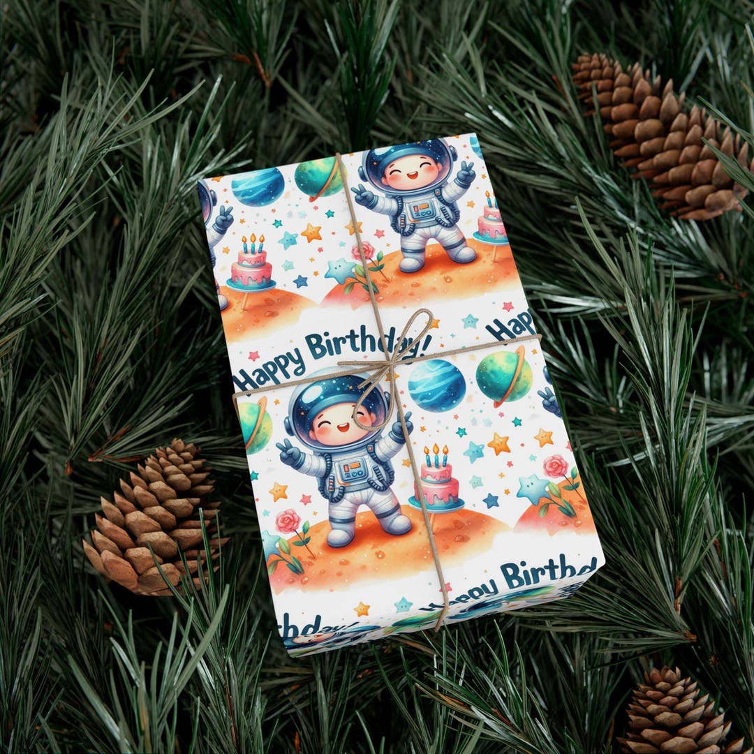 Happy Birthday Outer Space Gift Wrap, Milestone Packaging, First Trip ...