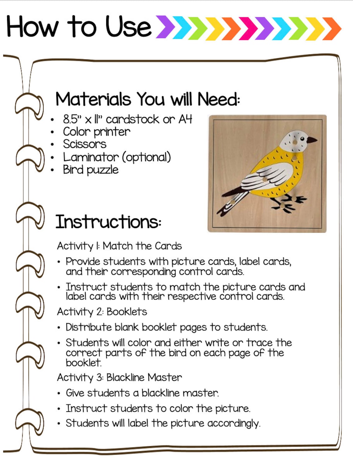 Parts of a Bird - Montessori 3-part-cards - Etsy