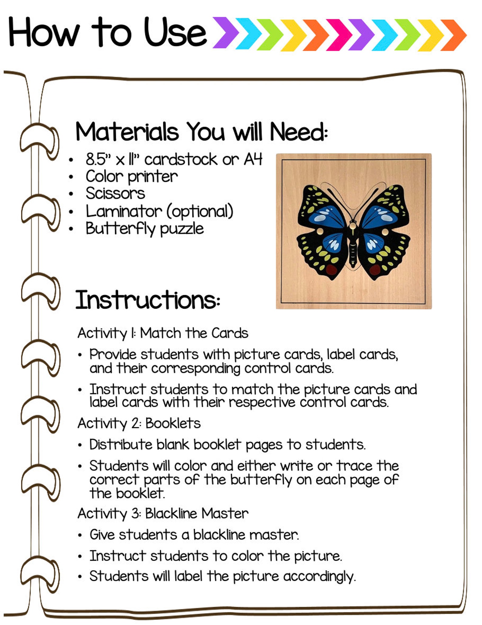 Parts of a Butterfly - Montessori 3-part-cards - Etsy