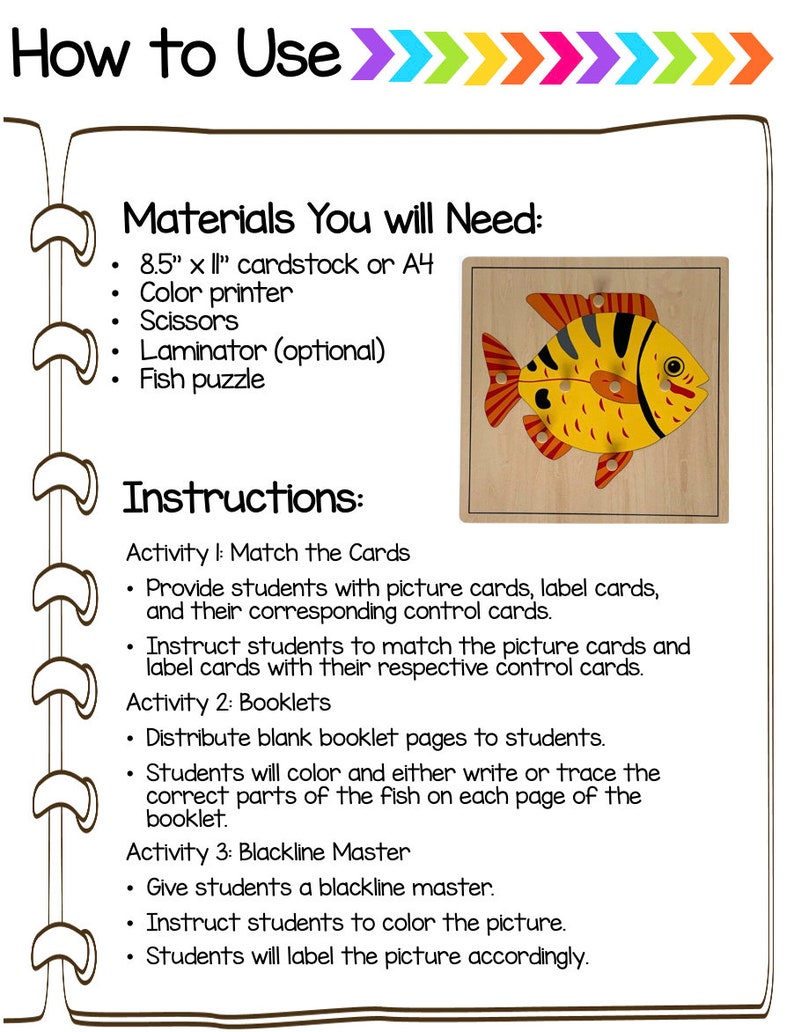 Parts of a Fish - Montessori 3-part-cards - Etsy