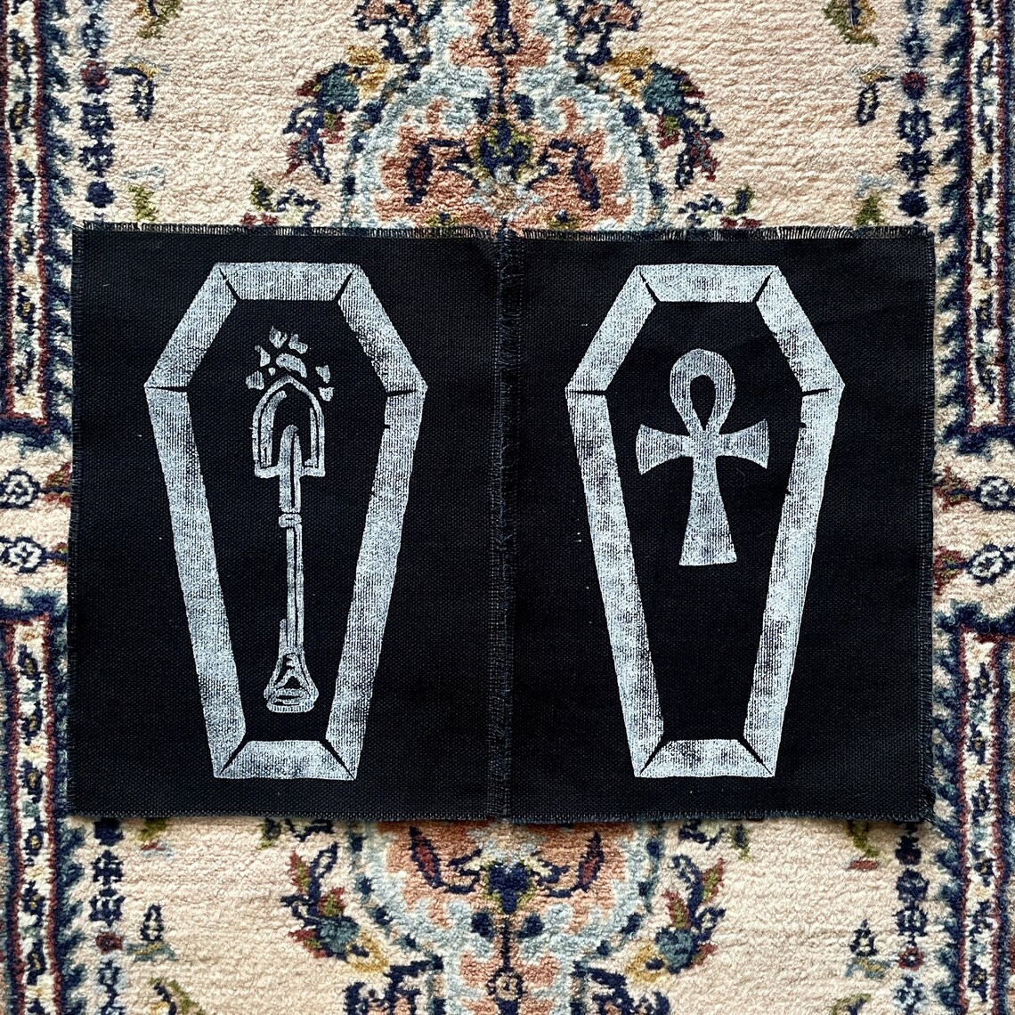 Coffin and Shovel Linocut Design Patch - Etsy