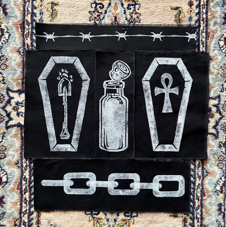 Coffin and Shovel Linocut Design Patch - Etsy