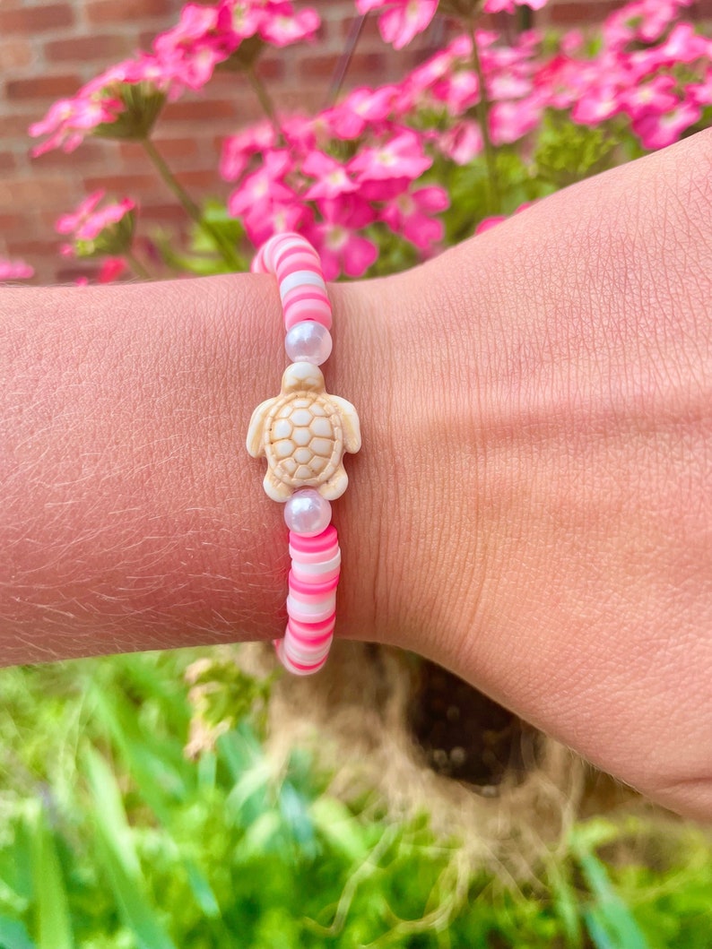 Preppy Pink Clay Bead Bracelet - Etsy