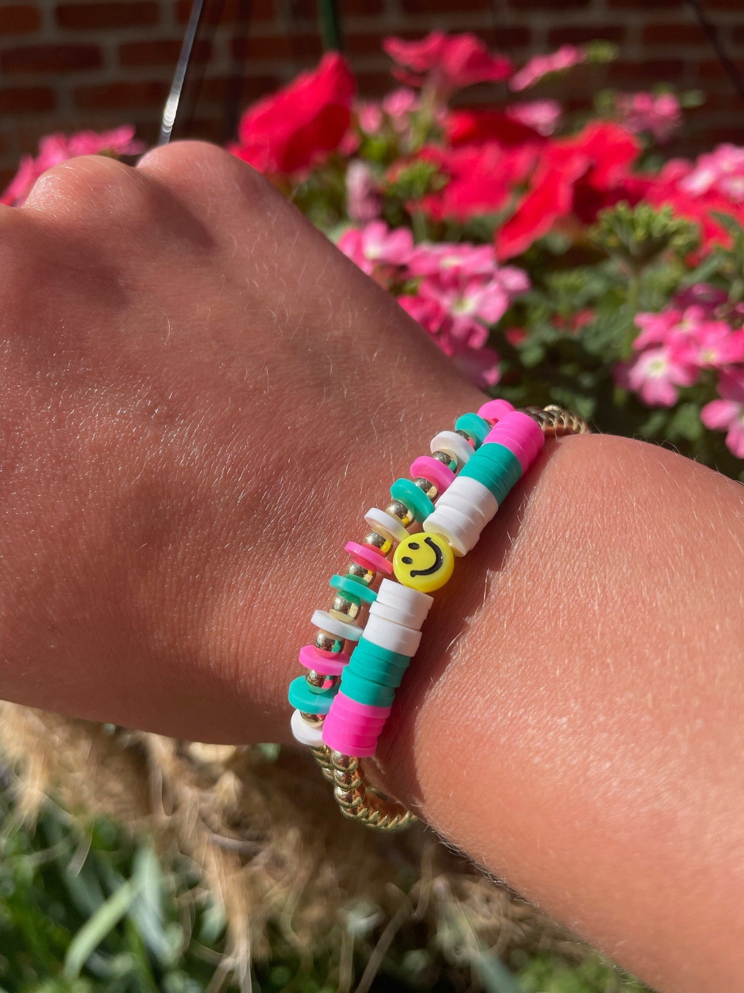 Preppy Smiley Face Clay Bead Bracelet Stack - Etsy