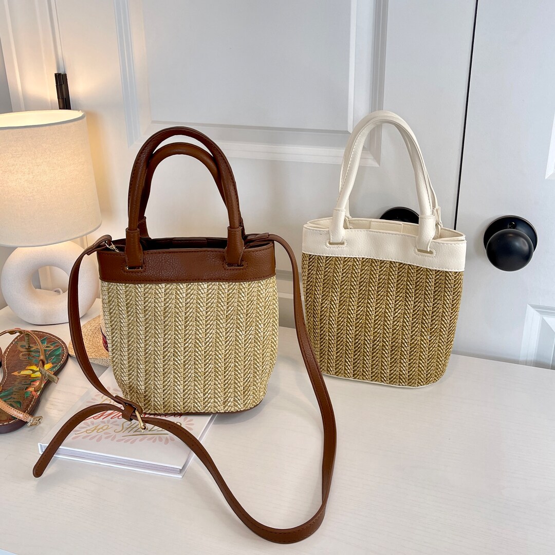Straw Crossbody Bag Hand Woven Top Handle Bag Purse for Women Summer ...