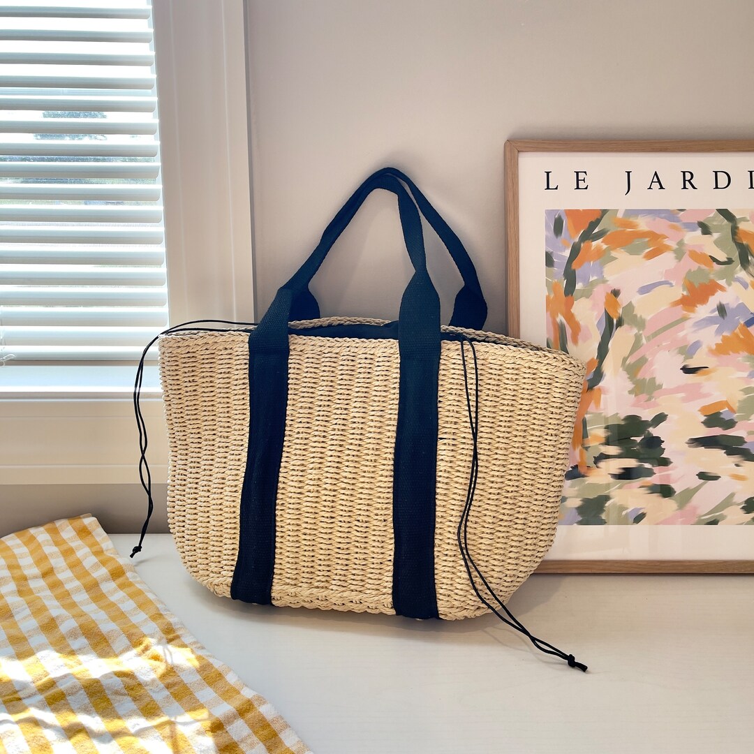 Woven Bag Straw Tote Bag Top Handle Drawstring Bag Wrist Purse - Etsy