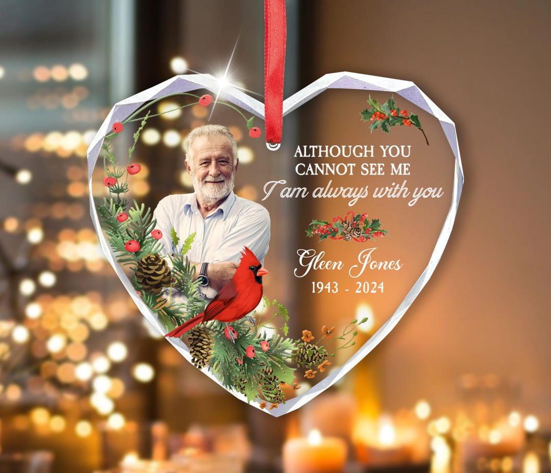Custom Photo Memorial Heart Glass Ornament, Dad Mom Memorial Christmas ...