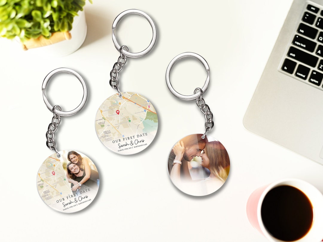 Personalized Keychain Map Our First Date , Anniversary Gift, Custom Photo Acrylic Keyring, First ...