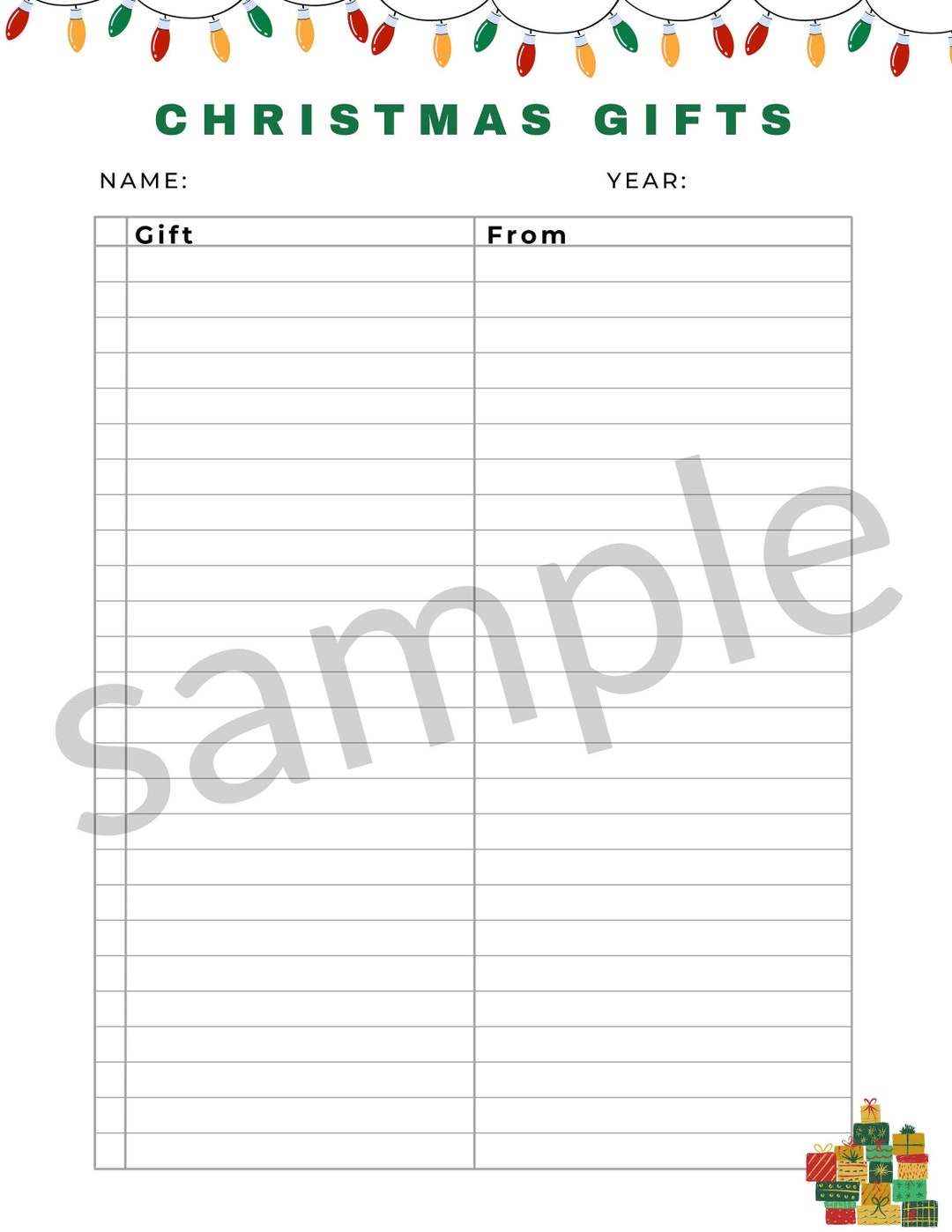 Gift Tracking Sheet Christmas Gift Tracker - Etsy