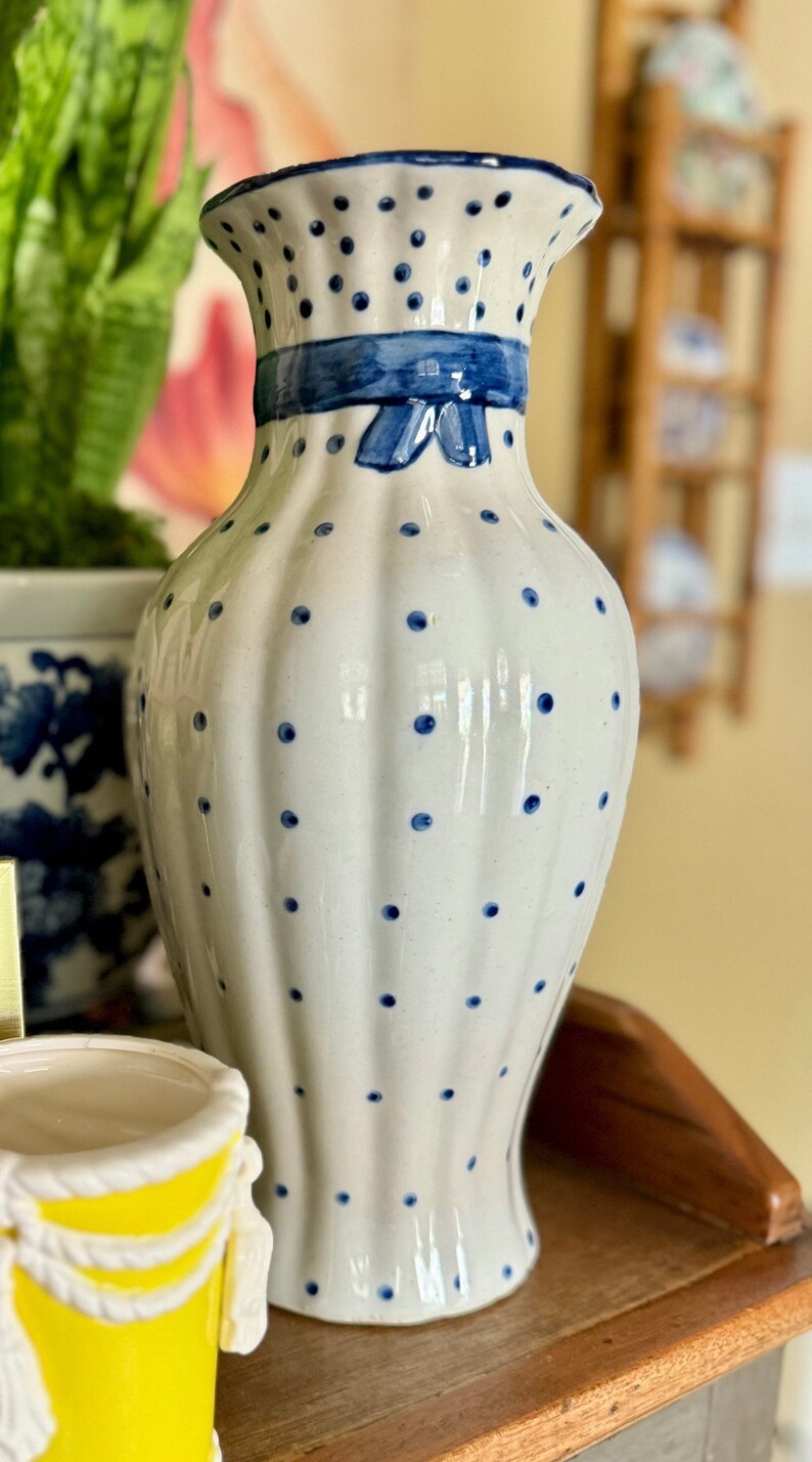Blue and White Polka Dot Vase - Etsy