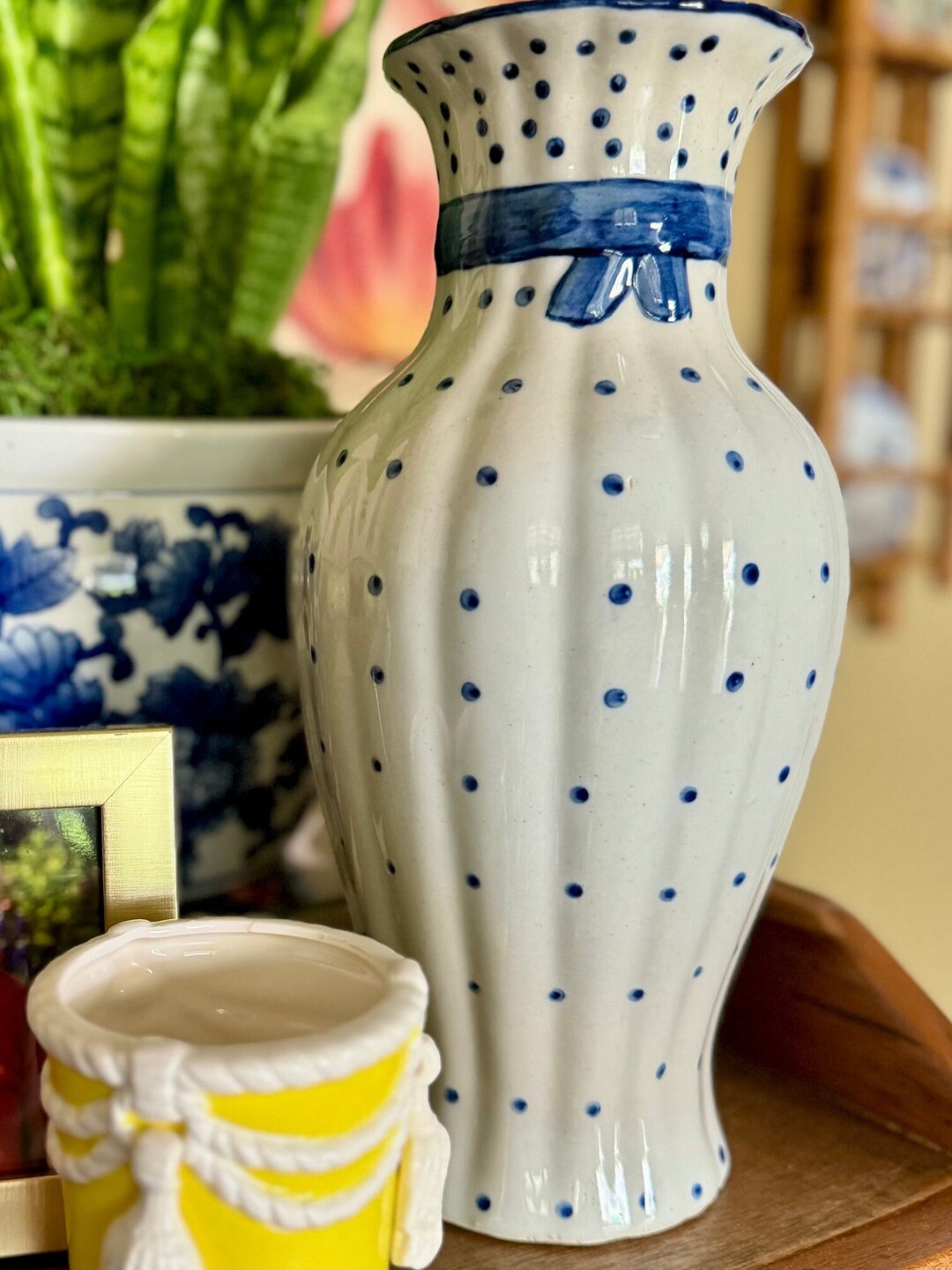 Blue and White Polka Dot Vase - Etsy