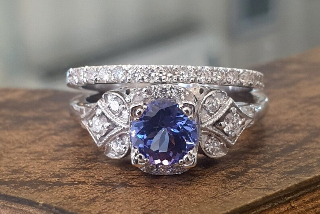 1 Carat Round Cut Natural Tanzanite Gemstone Ring Engagement Ring ...