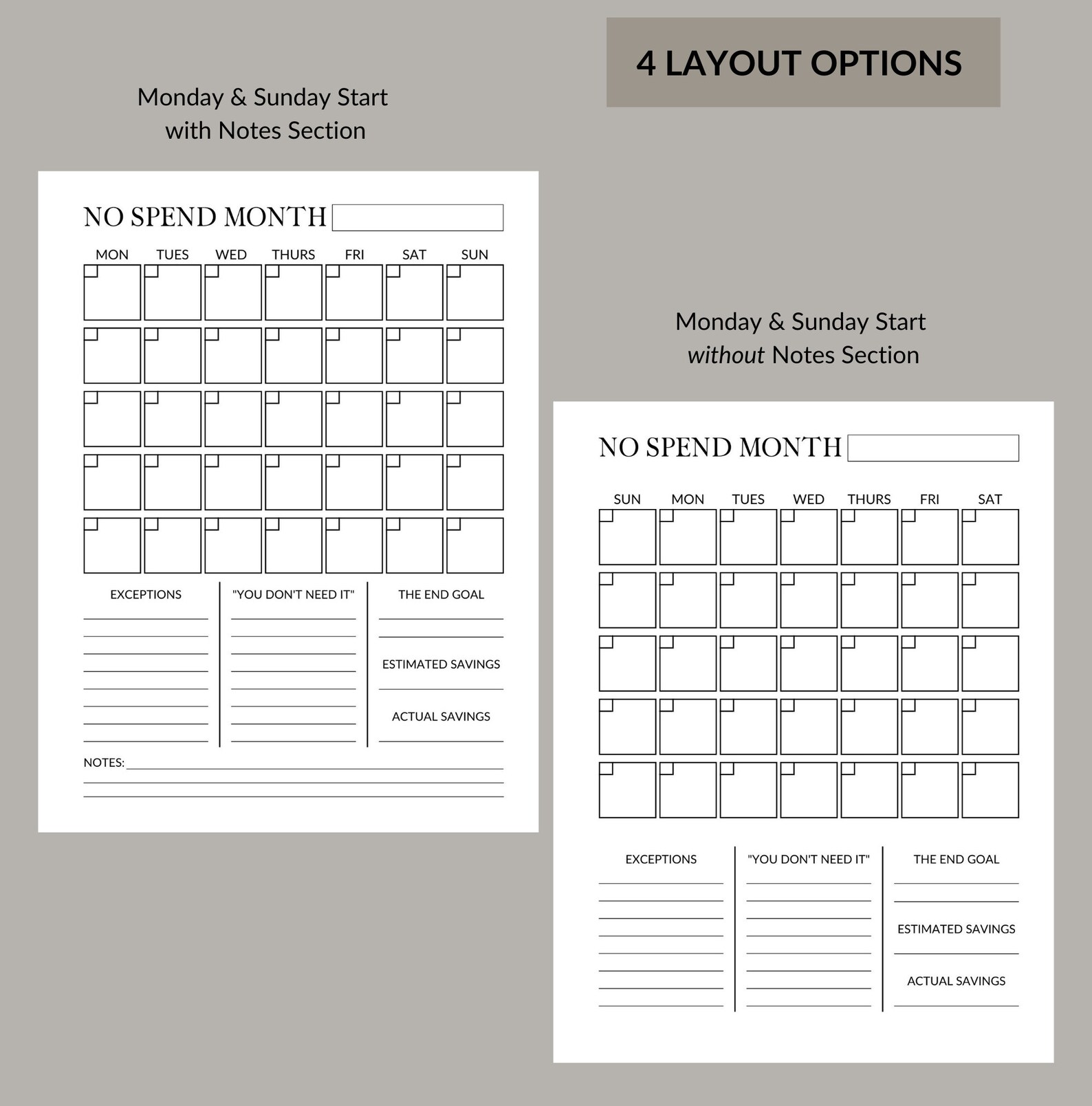 No Spend Challenge 4 Colors Layouts iPad Notability & Goodnotes ...