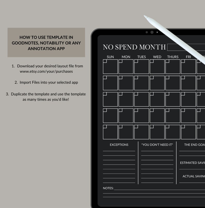 No Spend Challenge 4 Colors Layouts iPad Notability & Goodnotes ...