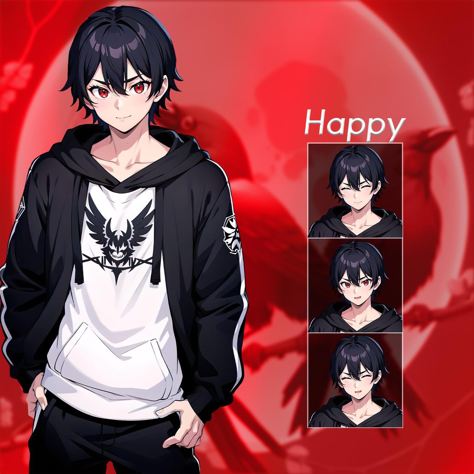 Pngtuber Raven Boy , 5 Expression , 2D Model , Male Pngtuber , Png ...