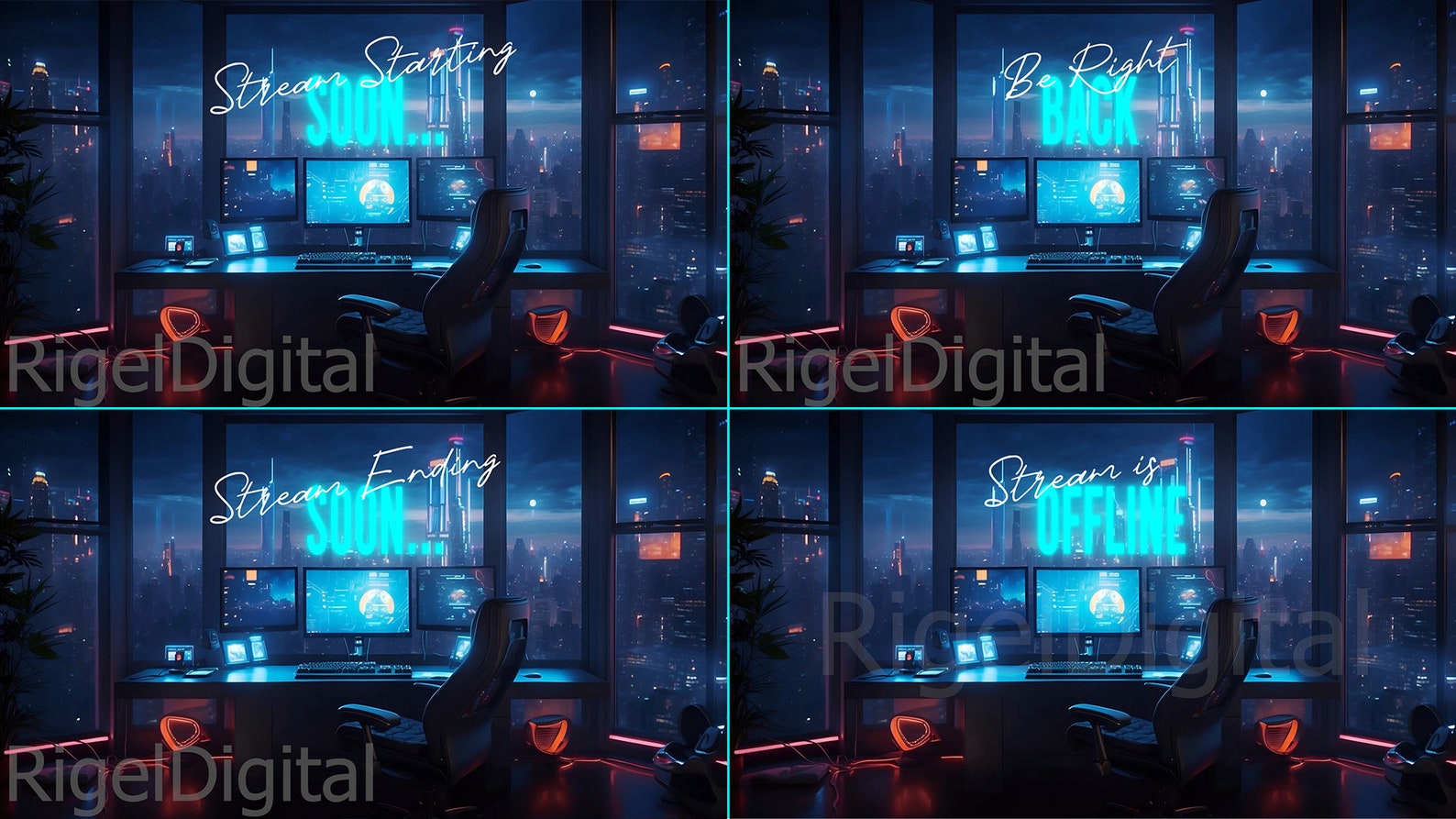 8x Stream Screens Futuristic Gaming Room Stream Package Twitch Stream ...