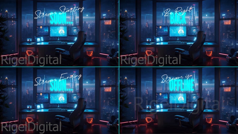 8x Stream Screens Futuristic Gaming Room Stream Package Twitch Stream ...