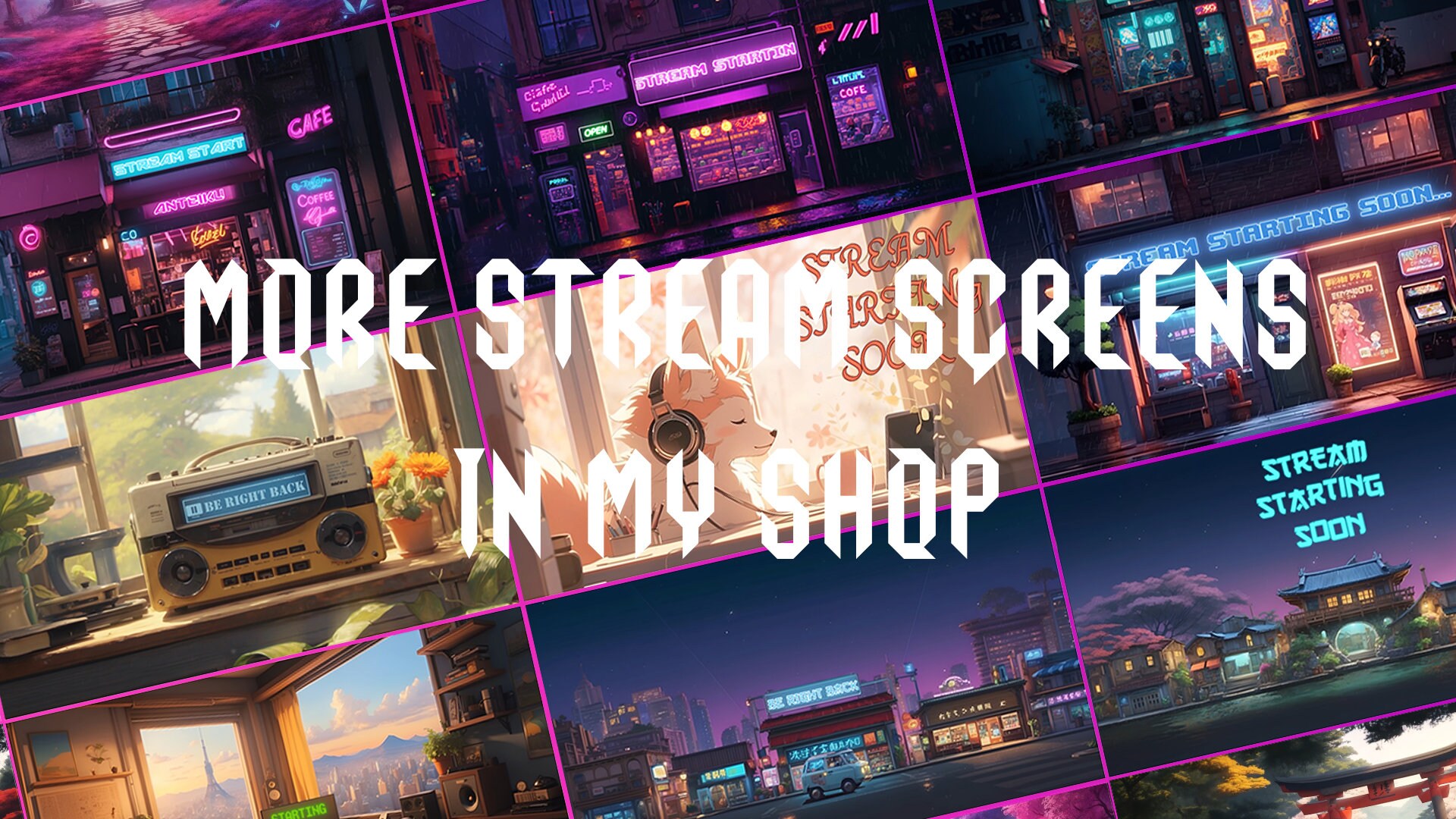 4x Animated Stream Screens Neon City Stream Package Twitch Stream ...