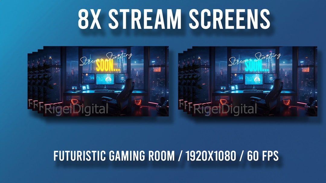 8x Stream Screens Futuristic Gaming Room Stream Package Twitch Stream ...