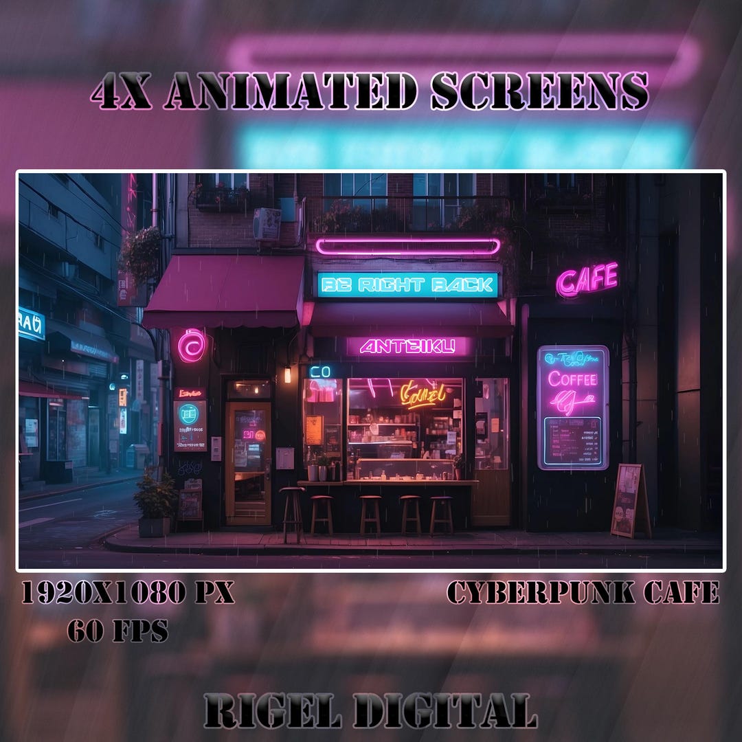 5x Animated Stream Screens | Cyberpunk Cafe | Stream Package | Twitch ...