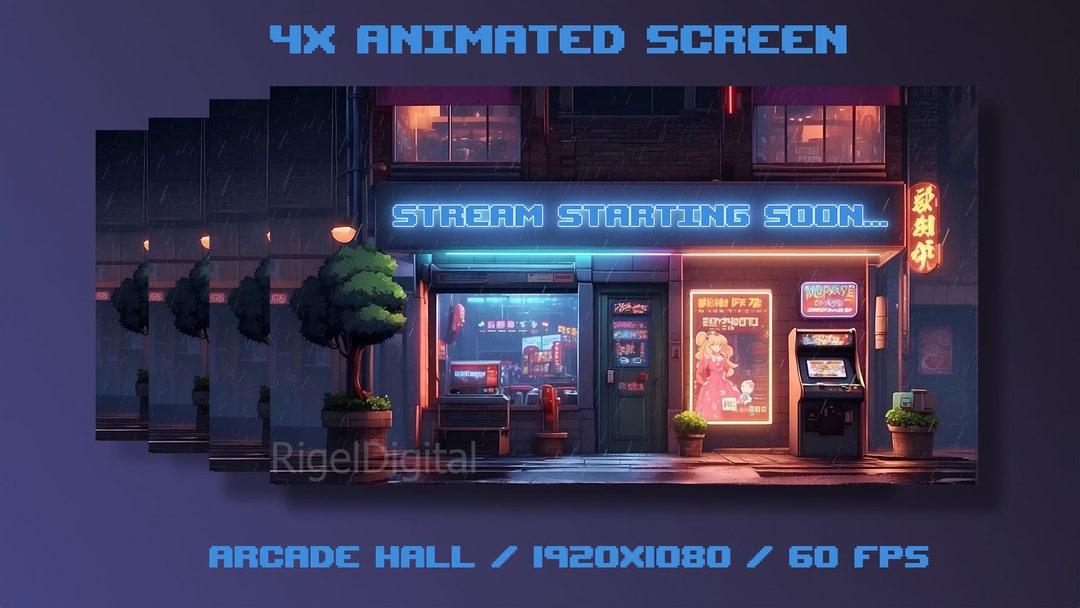 4x Animated Stream Screens Arcade Hall Stream Package Twitch Stream ...