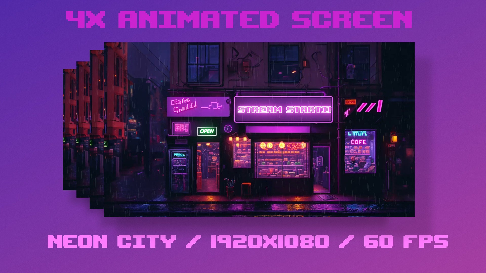 4x Animated Stream Screens Neon City Stream Package Twitch Stream ...