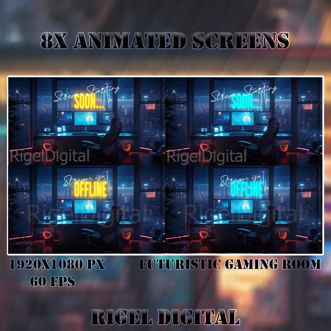 8x Animated Stream Screens | Futuristic Gaming Room | Stream Package ...
