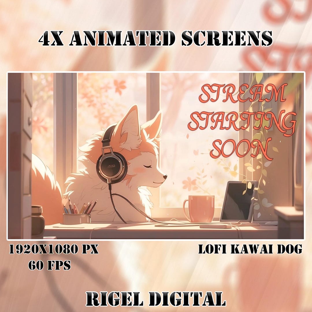 5x Animated Stream Screens | Lofi Kawaii Dog | Stream Package | Twitch ...