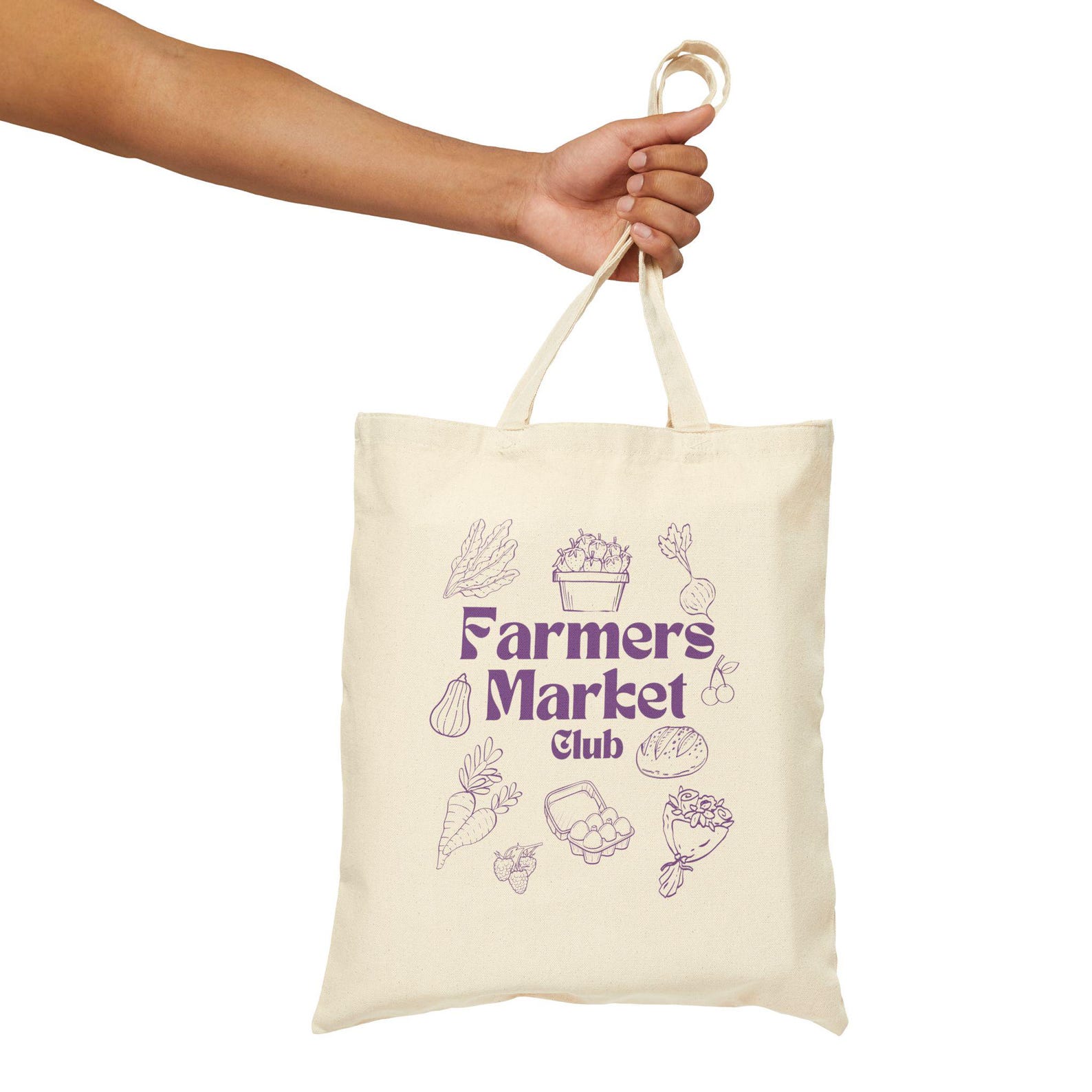 Farmers Market Club Cotton Tote Bag, Retro Foodie Grocery Bag - Etsy