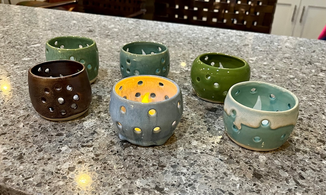 Handmade Pottery Votives Luminary With LED Tealight Wheel Thrown ...