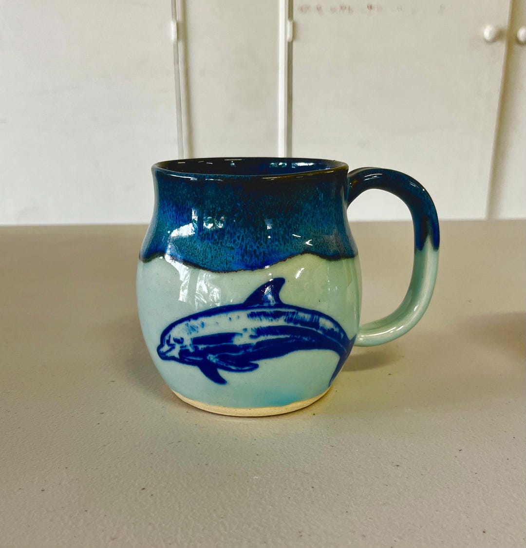 Dolphin Handmade Stoneware Mug Wheel Thrown Navy Blue Pottery Large ...