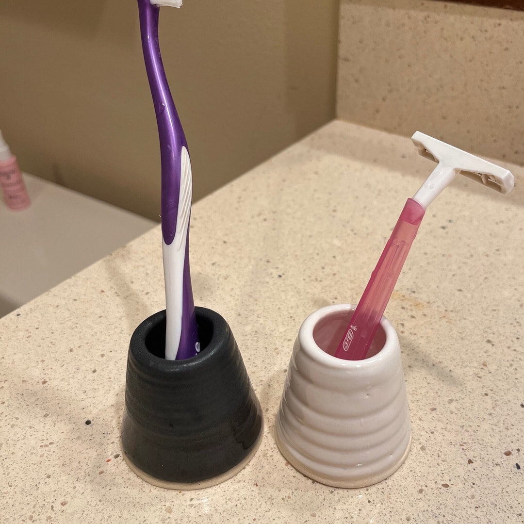 Single Toothbrush or Razor Holder Handmade Pottery Blue Black Turquoise ...